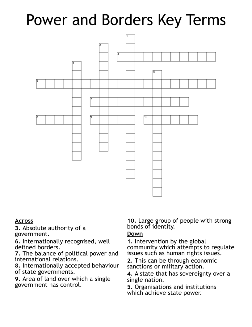 Power and Borders Key Terms Crossword - WordMint