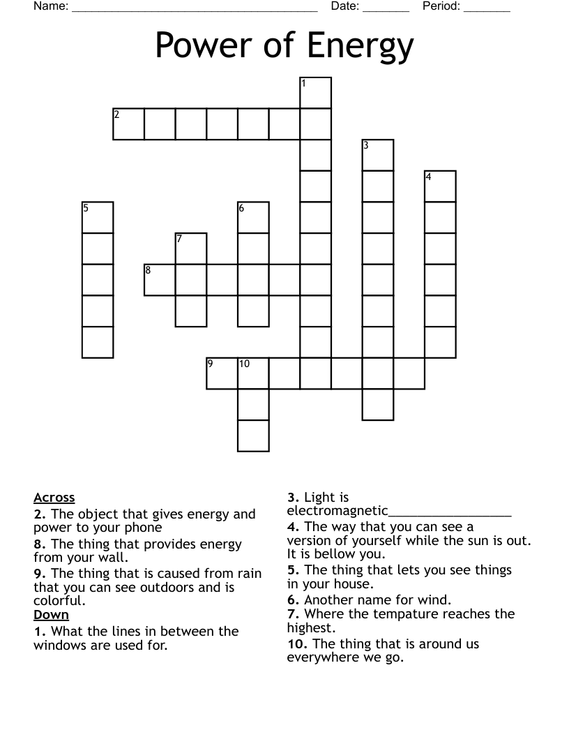 Power of Energy Crossword - WordMint