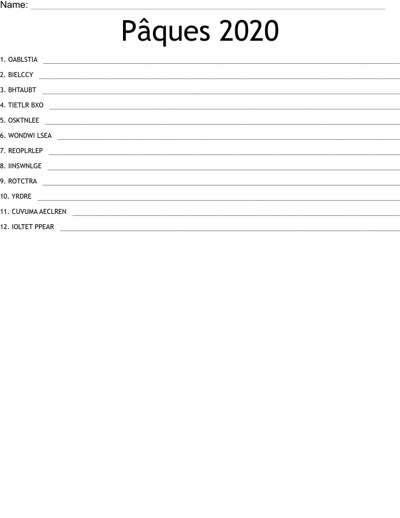 Pâques 2020 Word Scramble - WordMint