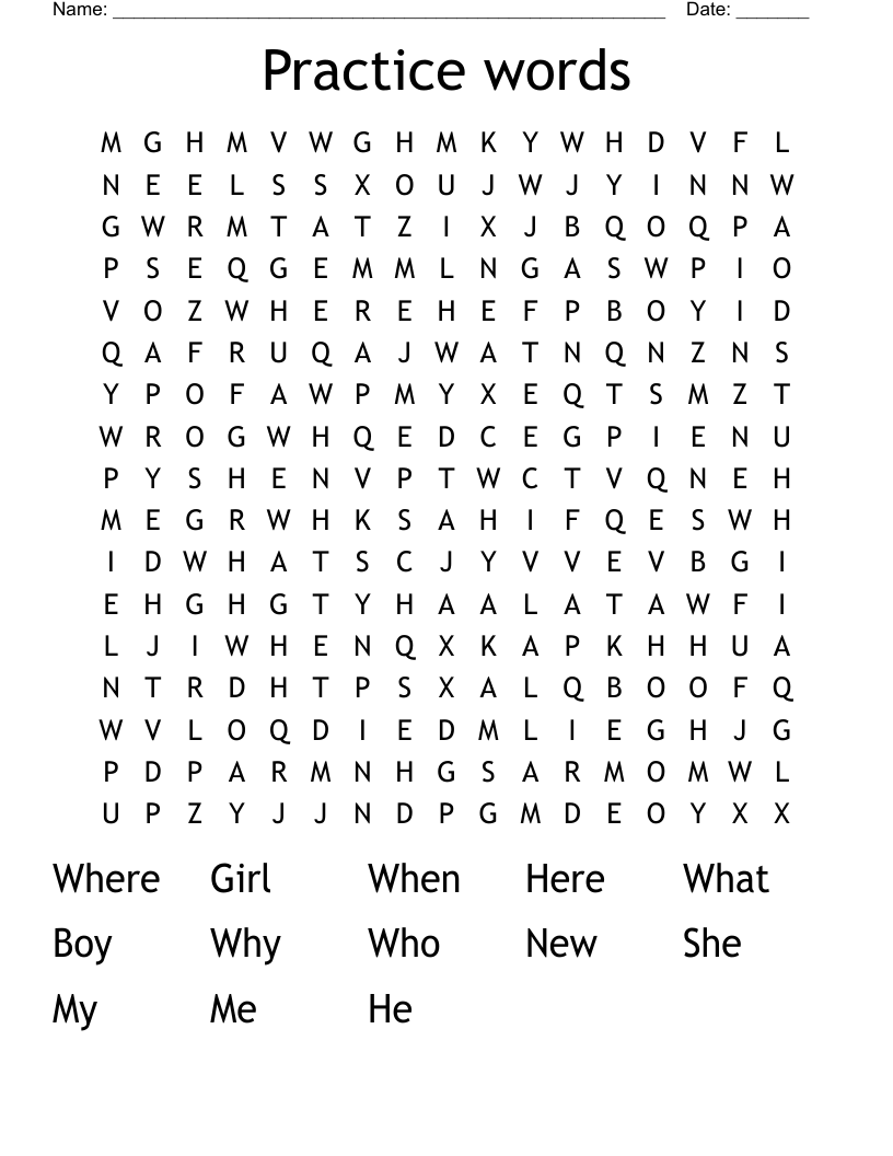 Practice words Word Search - WordMint