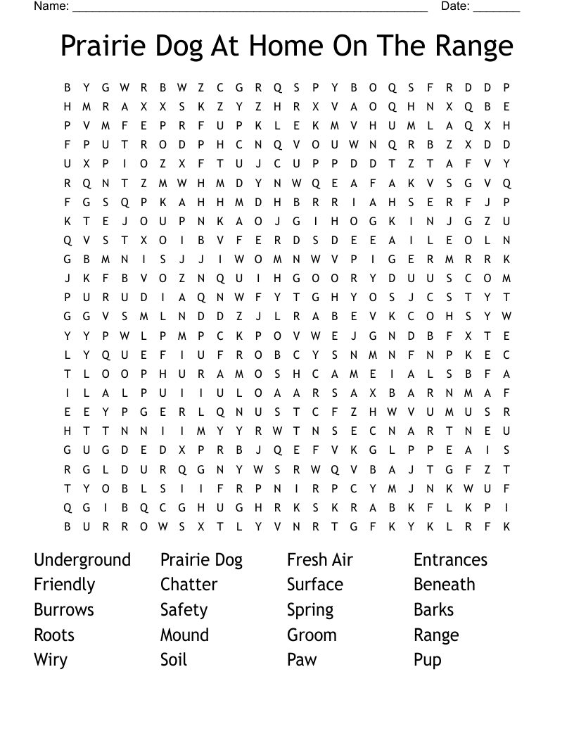 Prairie Dog At Home On The Range Word Search - WordMint