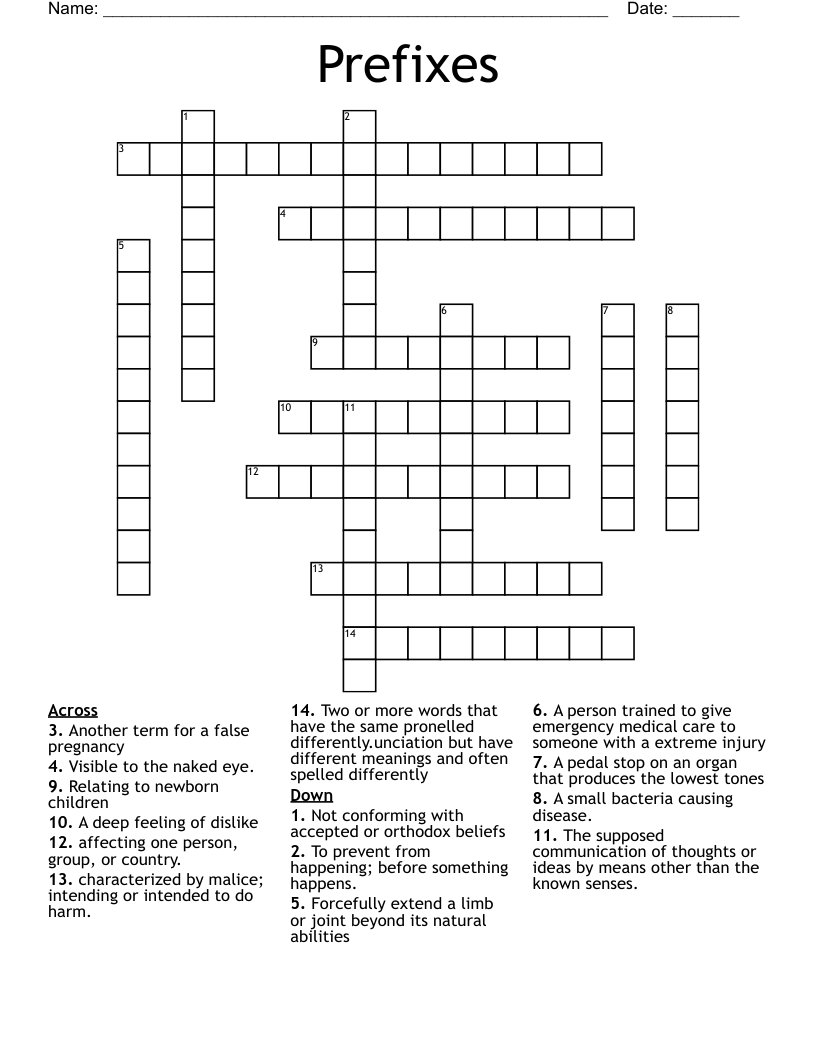 Prefixes Crossword - WordMint