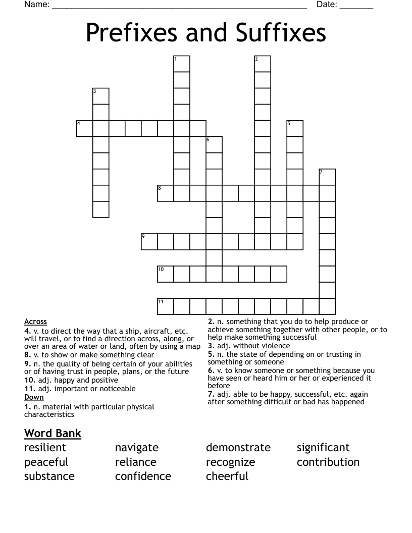 Prefixes and Suffixes Crossword - WordMint