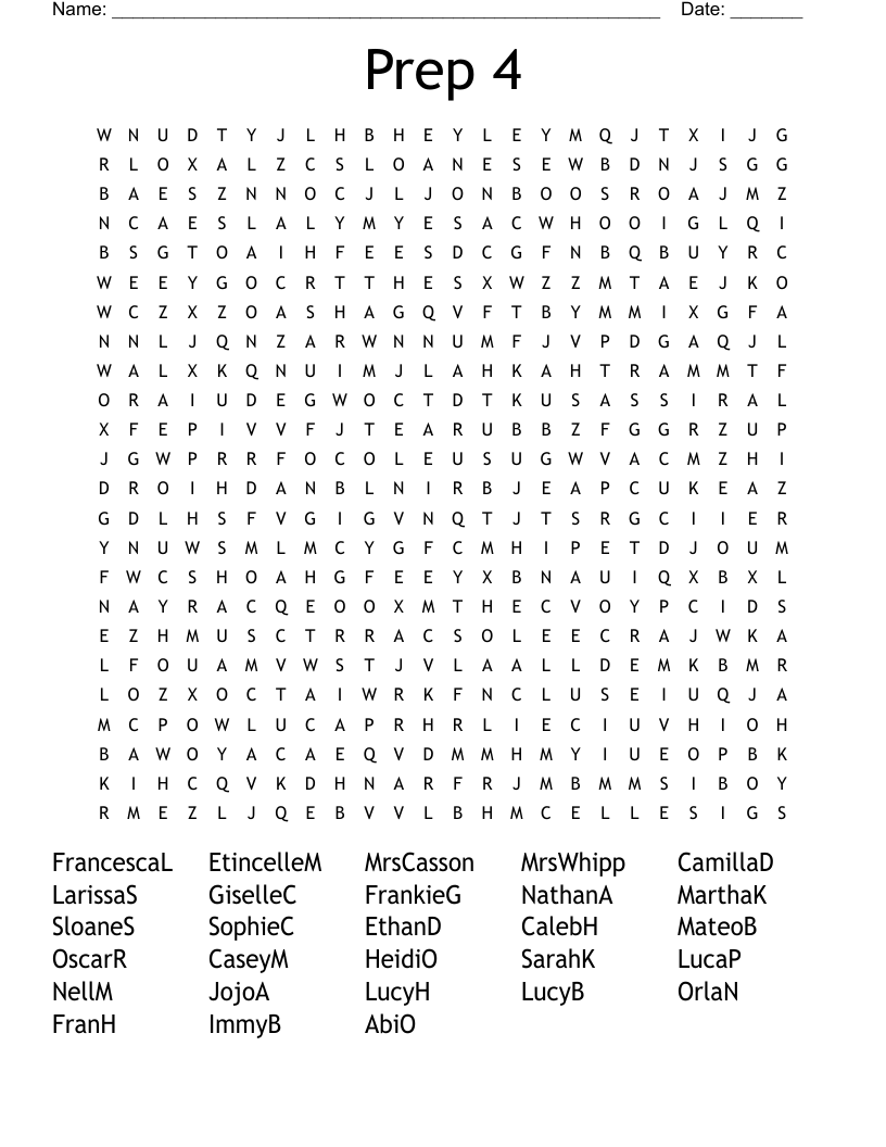 Prep 4 Word Search - WordMint