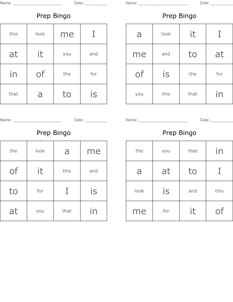 Prep Bingo - WordMint