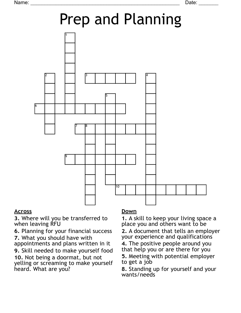 Prep and Planning Crossword - WordMint