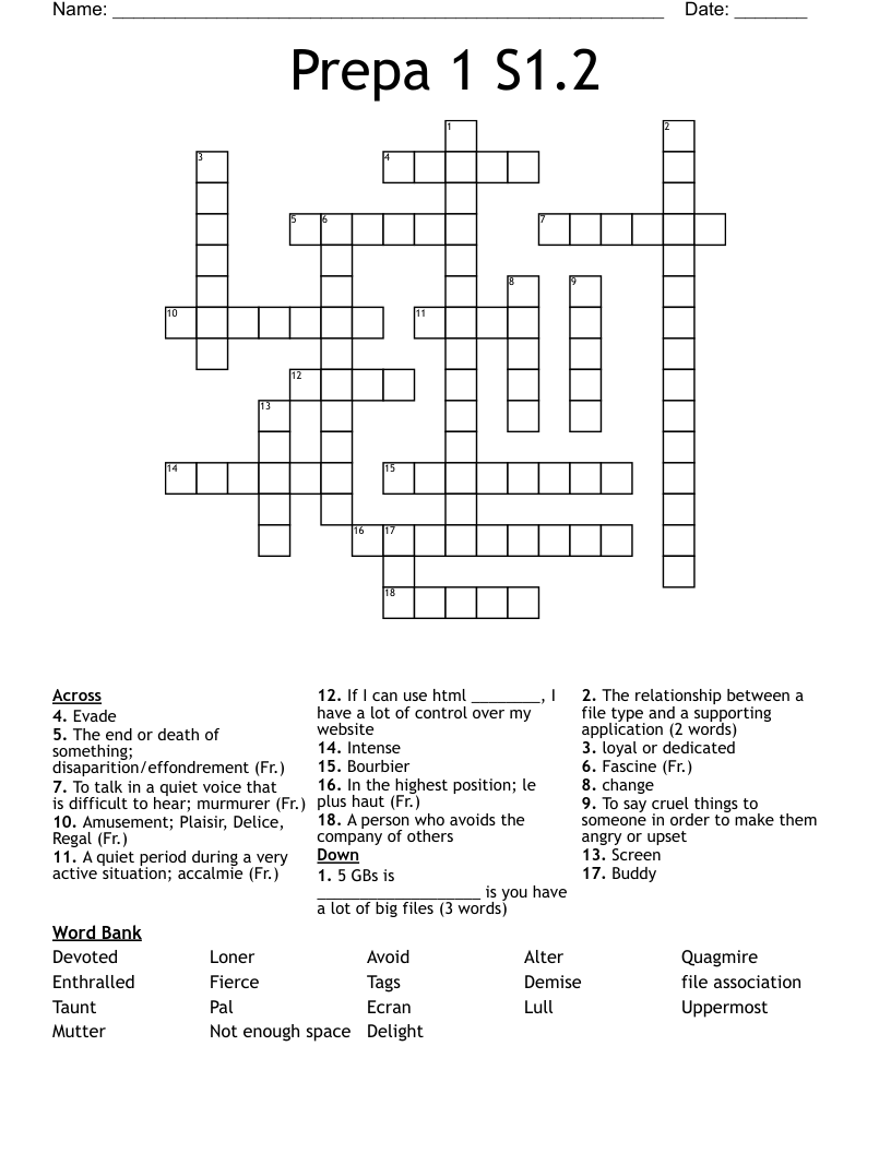 Prepa 1 S1.2 Crossword - WordMint