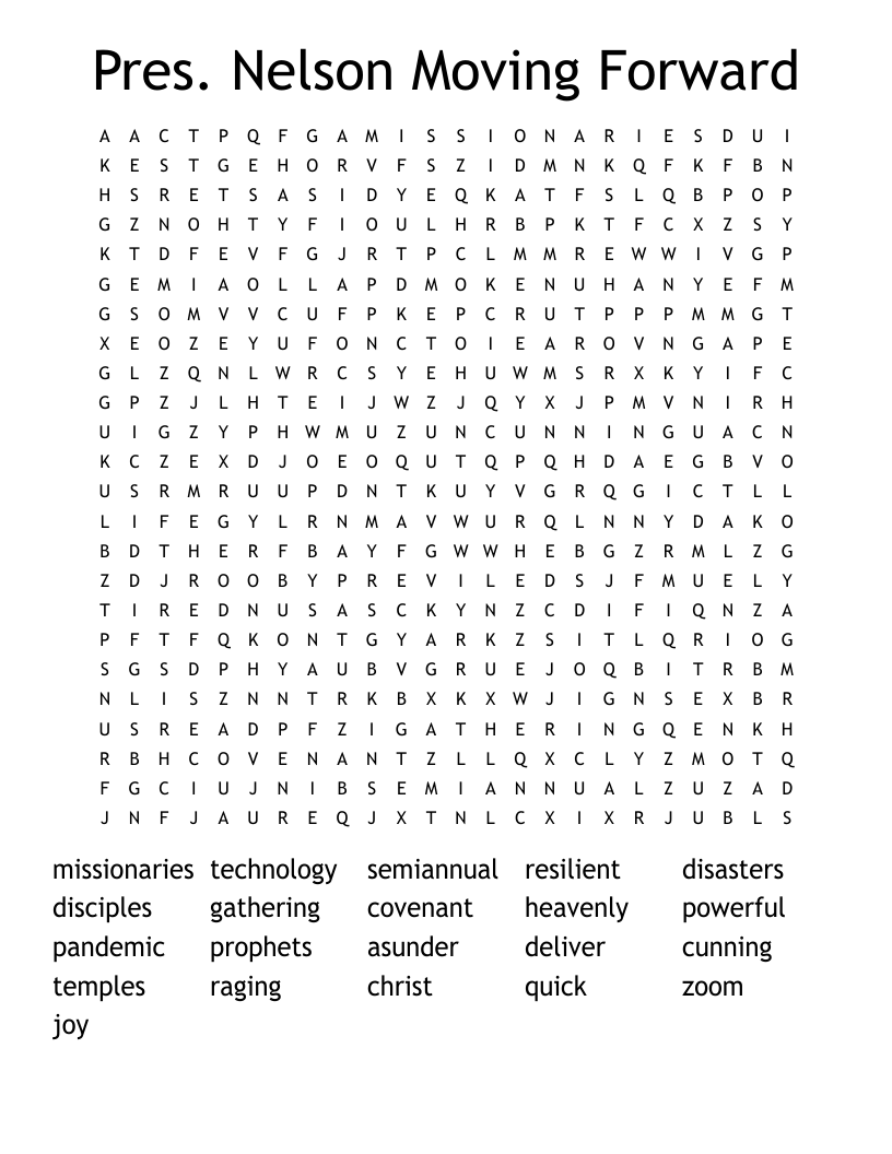 Pres. Nelson Moving Forward Word Search - WordMint