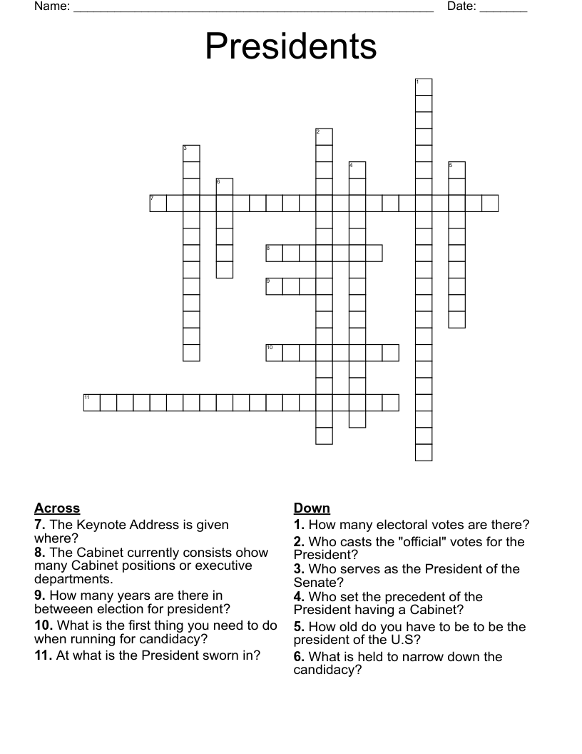Presidents Crossword - WordMint