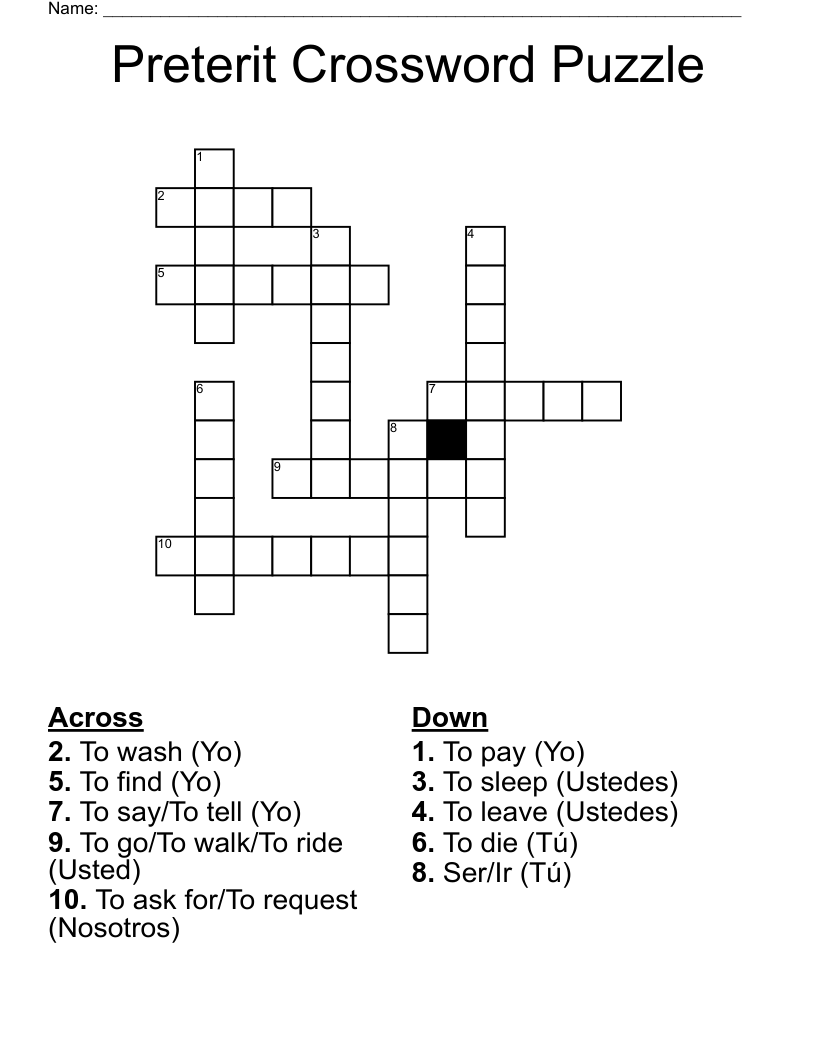 Preterit Crossword Puzzle - WordMint