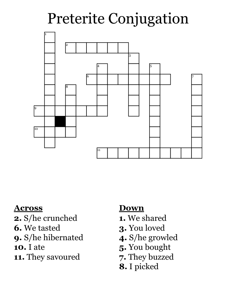 Preterite Conjugation Crossword - WordMint