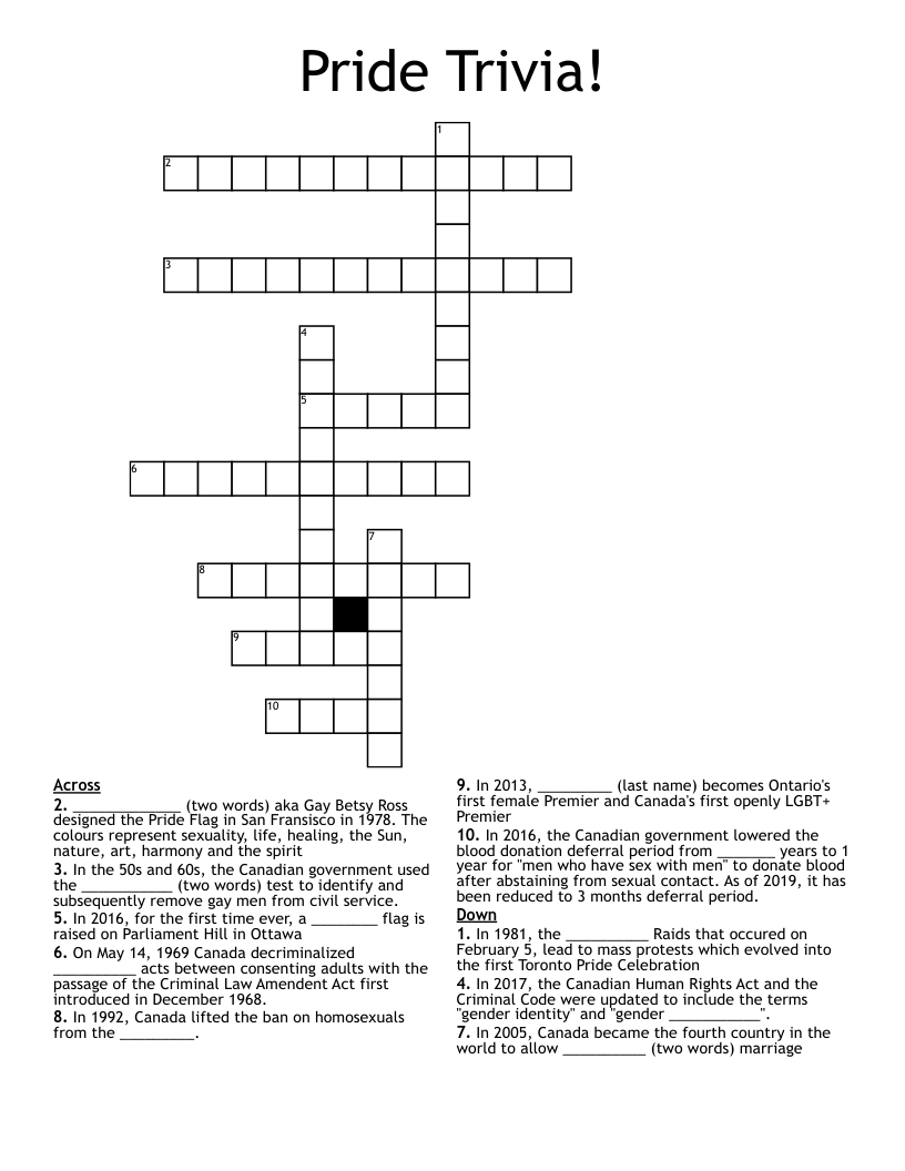Pride Trivia! Crossword - WordMint