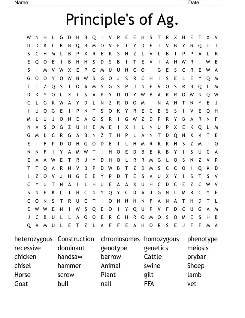 Principle's of Ag. Word Search - WordMint