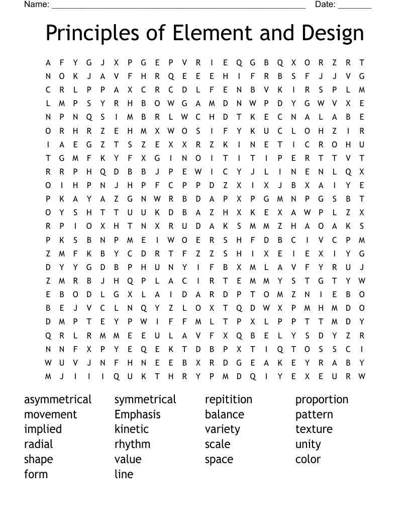 Elements Of Art Principles Of Design Word Search WordMint