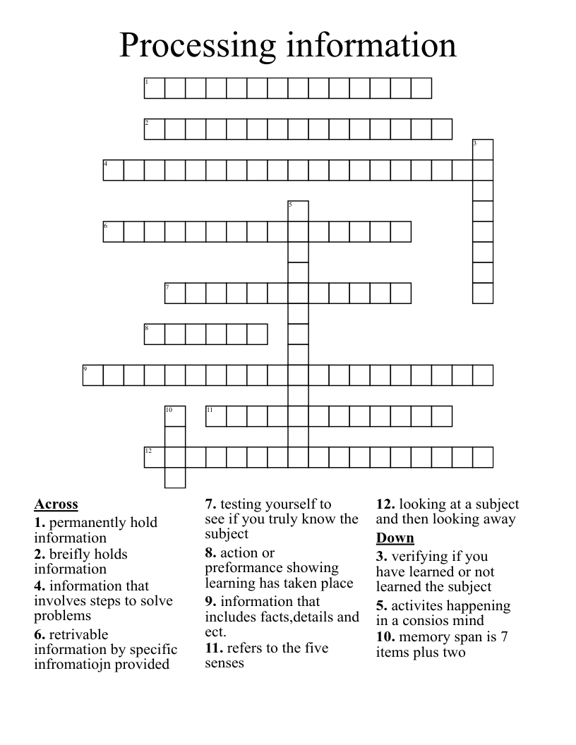 Processing information Crossword - WordMint