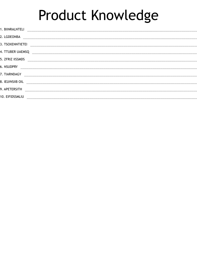 Product Knowledge Word Scramble - WordMint