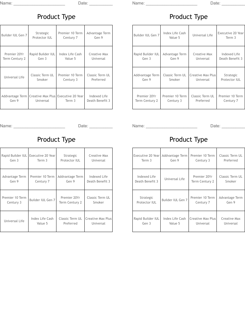 Policy Type Bingo - WordMint
