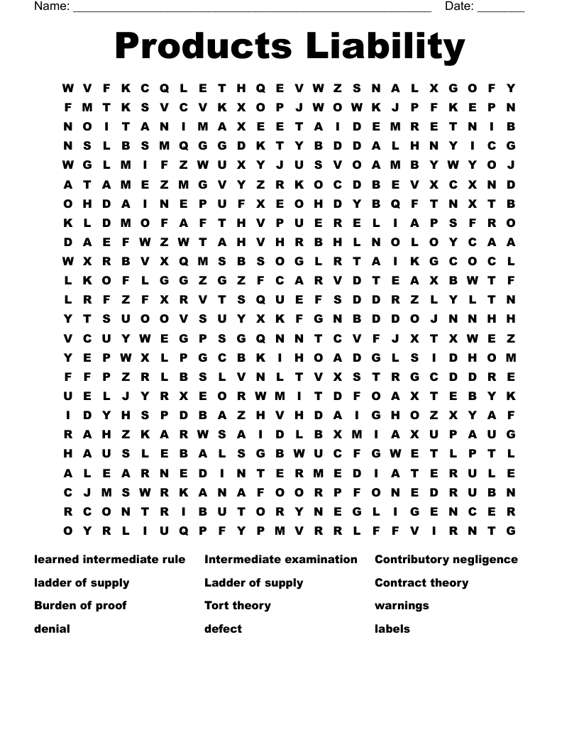 Products Liability Word Search - WordMint