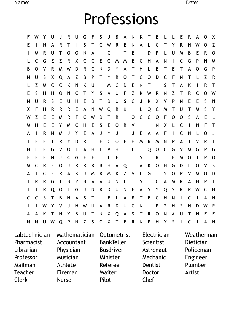 Professions Word Search WordMint Professions Word Search WordMint