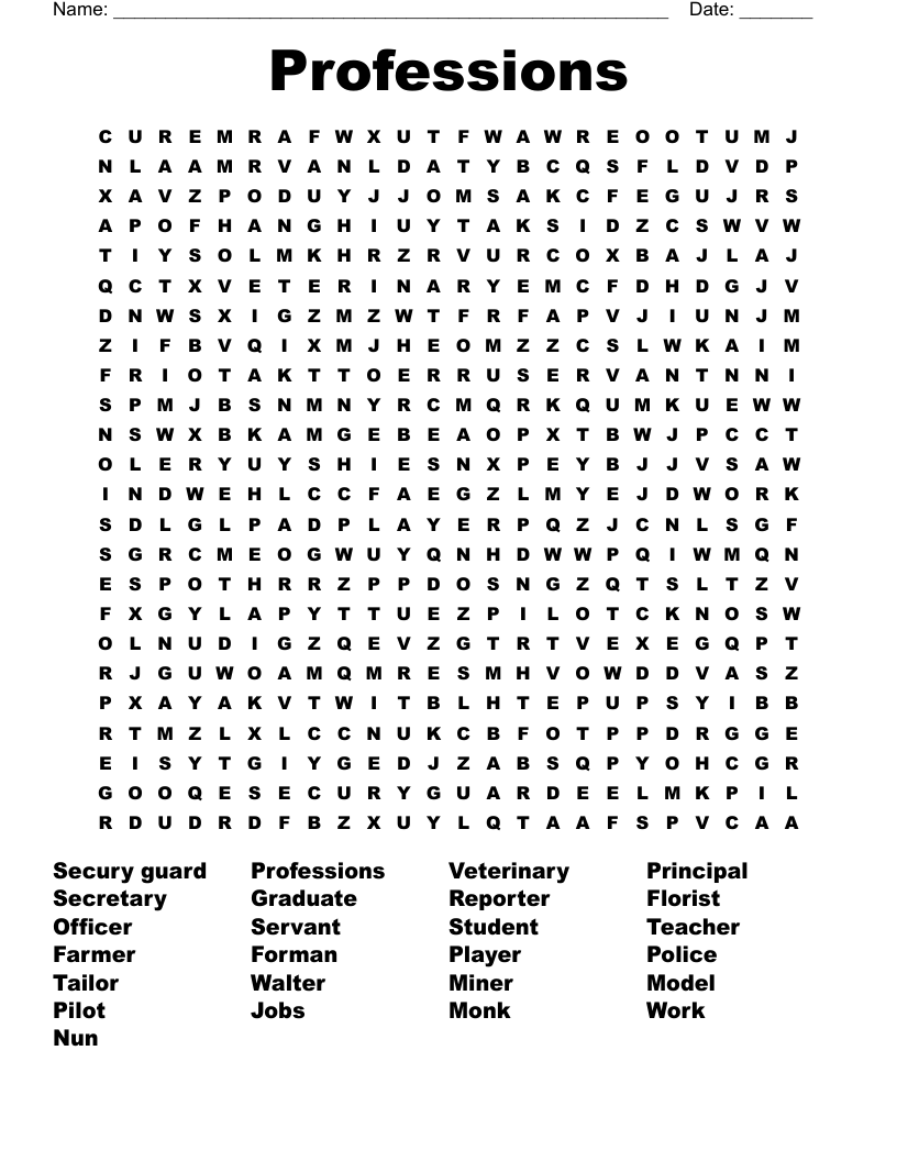 Professions Word Search - WordMint