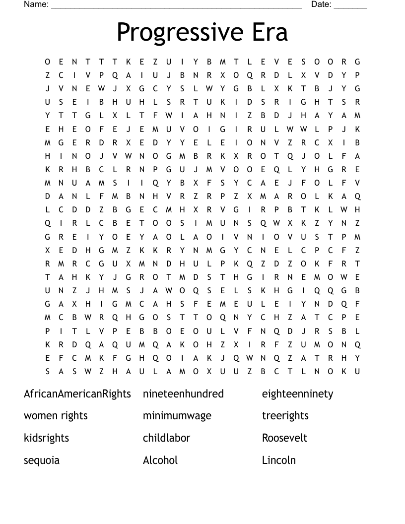 Progressive Era Word Search - WordMint