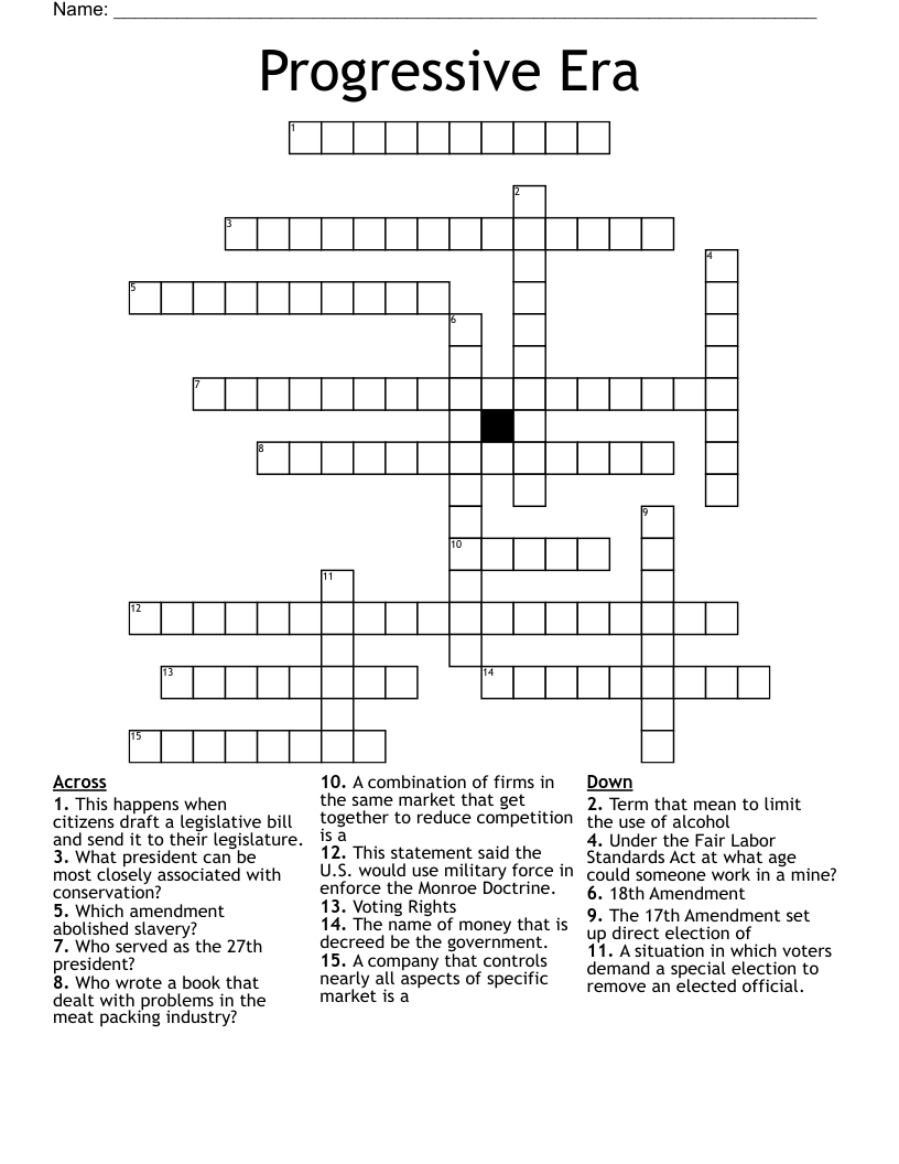 Progressive Era Crossword - WordMint