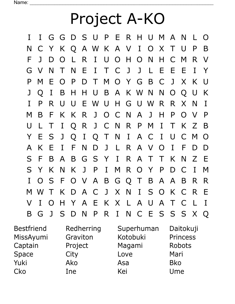 Project A-KO Word Search - WordMint