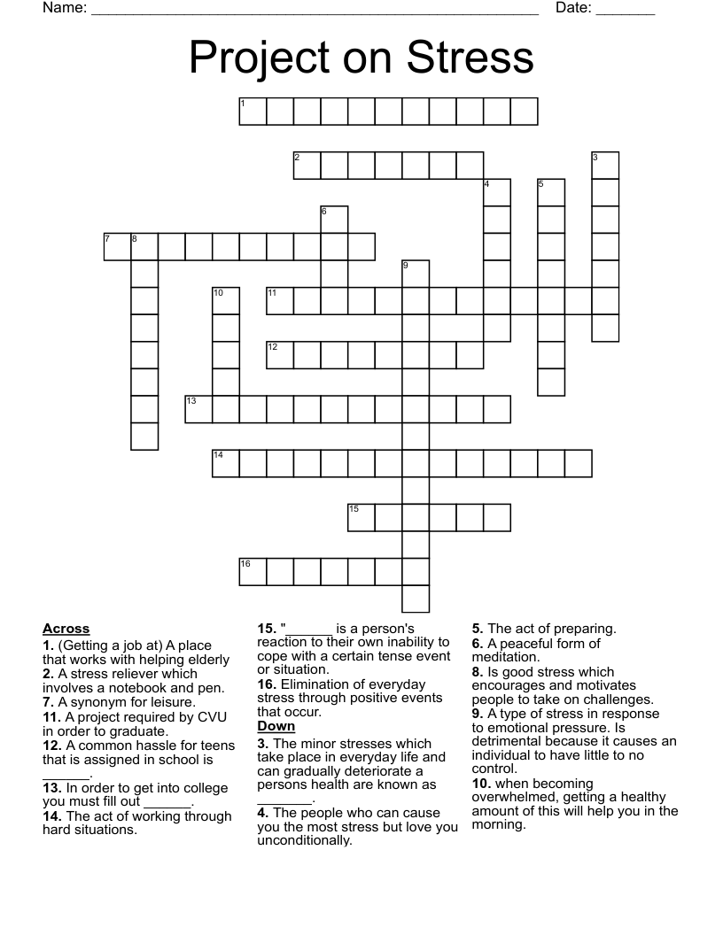 Project on Stress Crossword - WordMint
