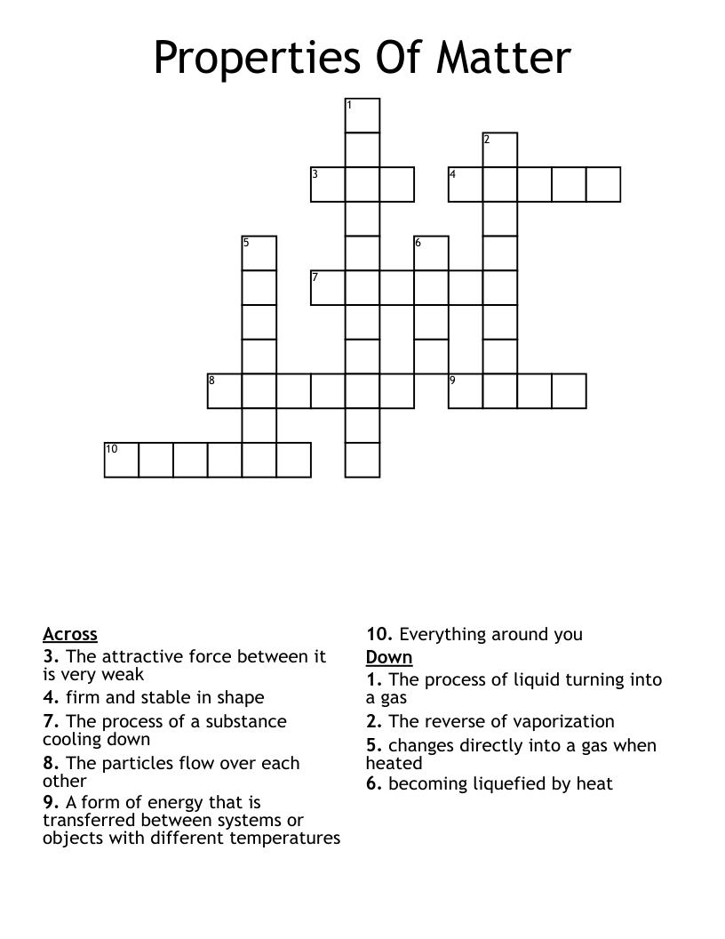 Properties Of Matter Crossword - WordMint