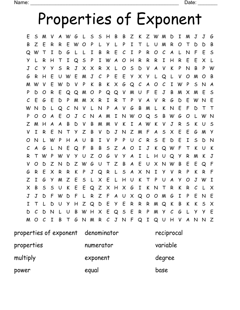 Properties of Exponent Word Search - WordMint