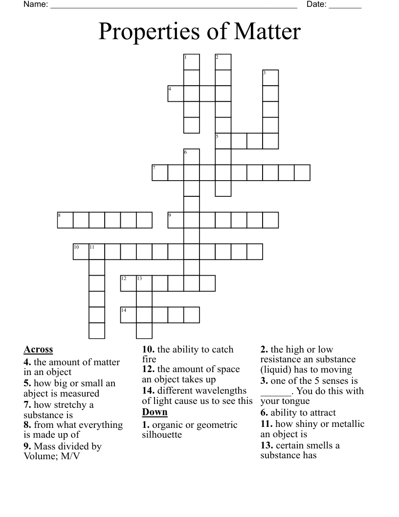 Properties of Matter Crossword - WordMint