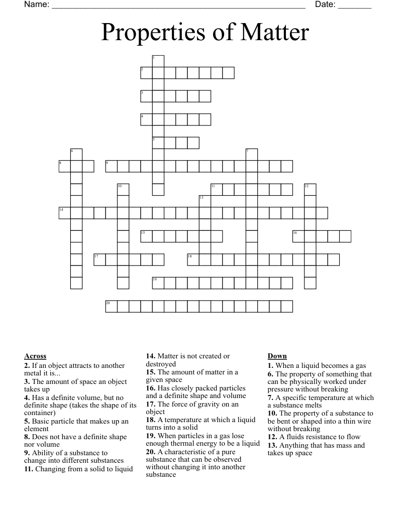 Properties of Matter Crossword - WordMint