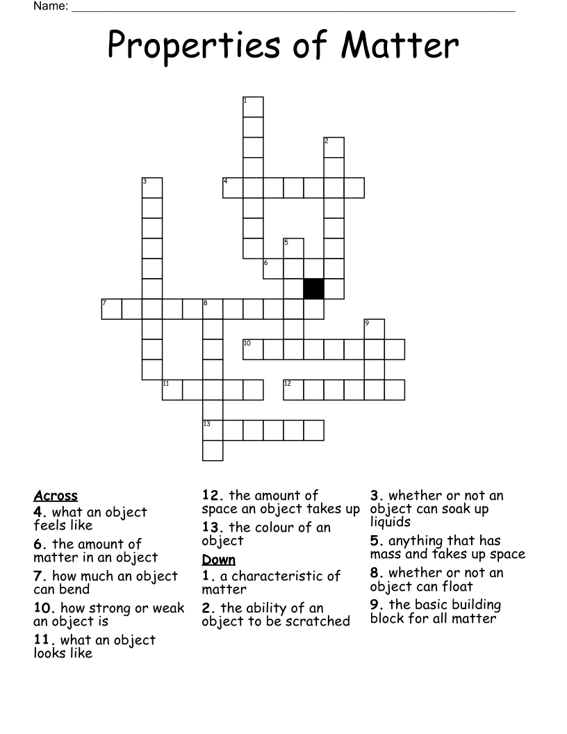 Properties of Matter Crossword - WordMint