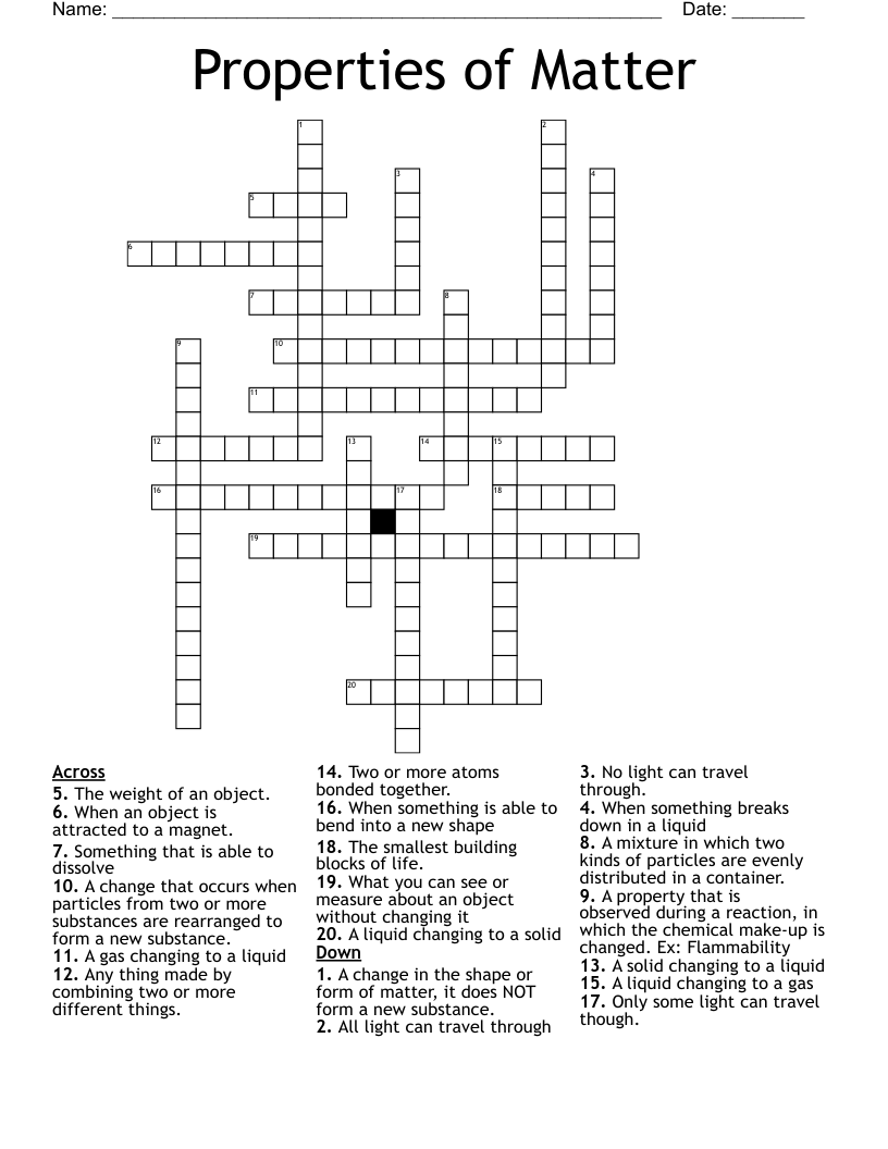 Properties of Matter Crossword - WordMint