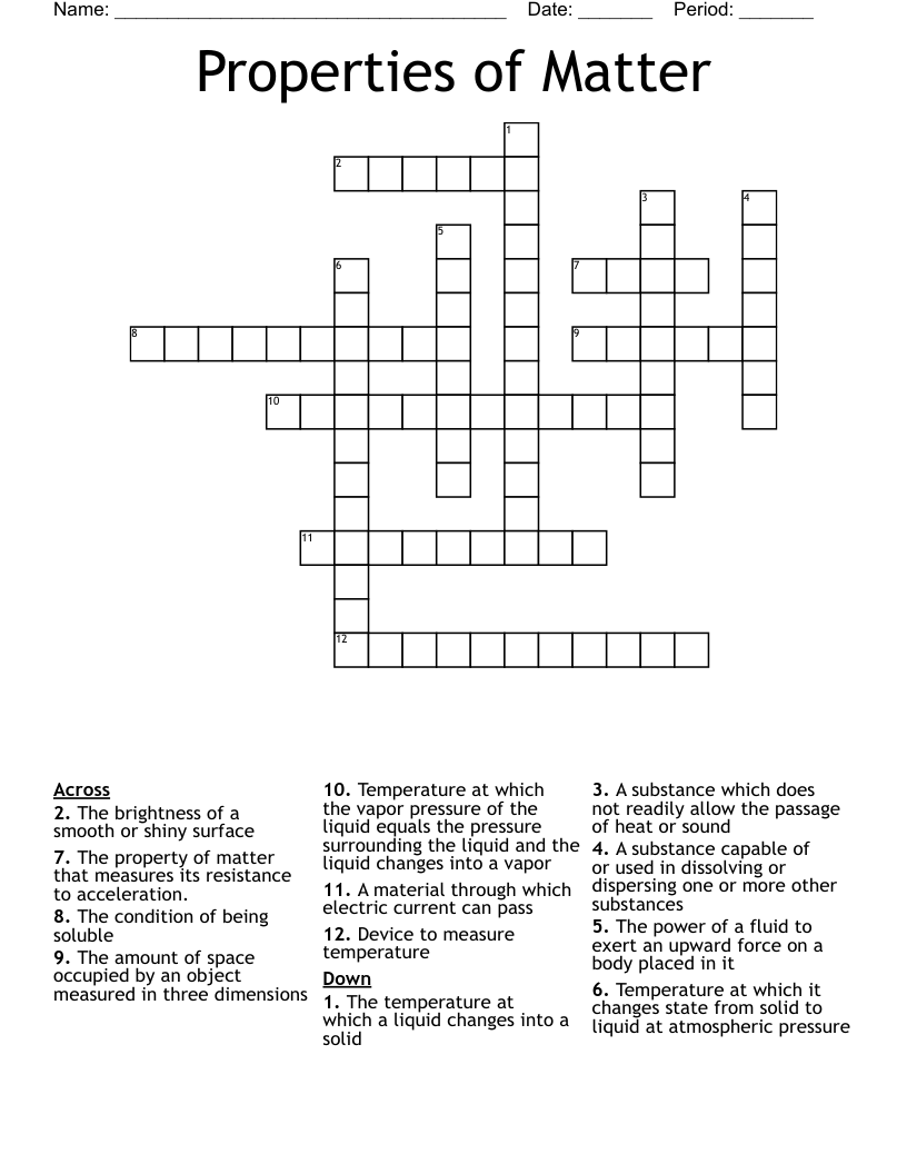 Properties of Matter Crossword - WordMint
