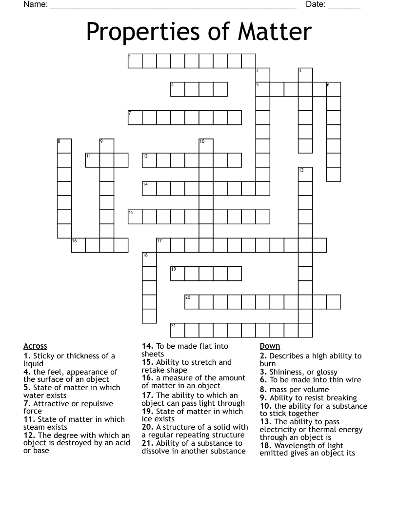 Properties of Matter Crossword - WordMint