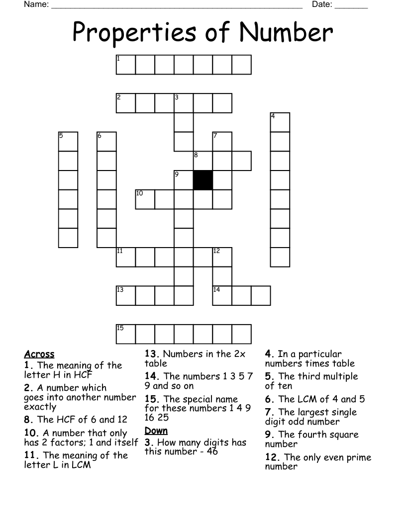 Properties Of Number Crossword WordMint