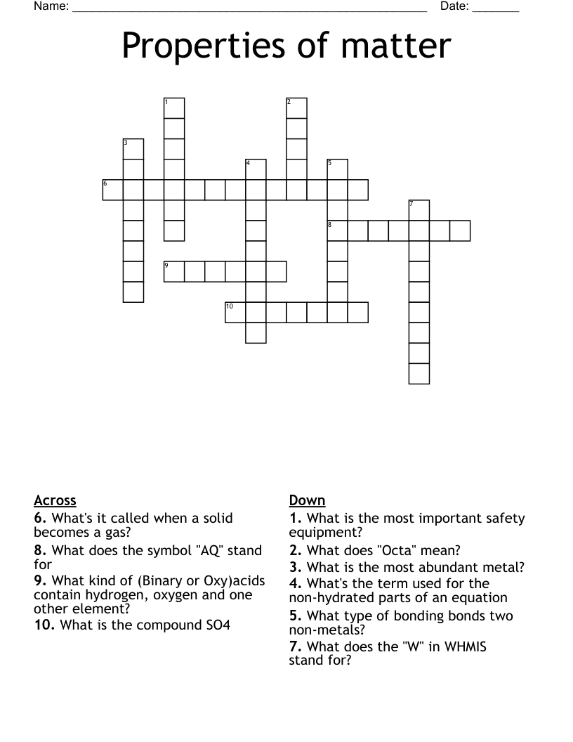 Properties of matter Crossword - WordMint