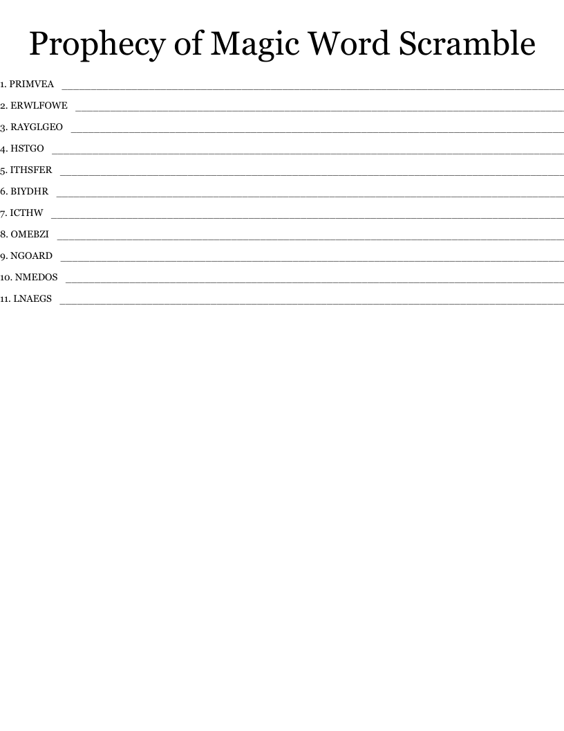 Prophecy of Magic Word Scramble - WordMint