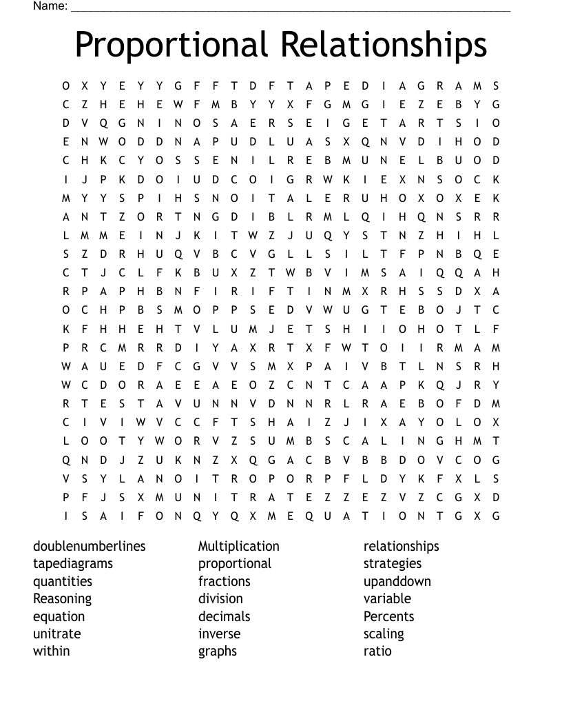 Proportional Relationships Word Search - WordMint