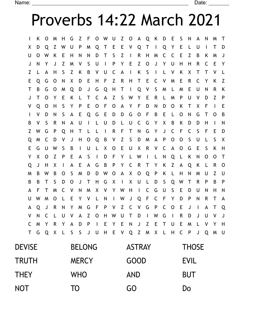 Proverbs 14:22 March 2021 Word Search - WordMint
