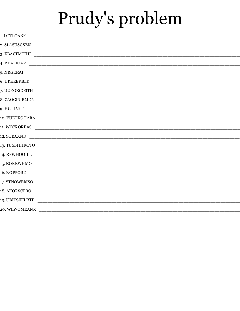 Prudy's problem Word Scramble - WordMint