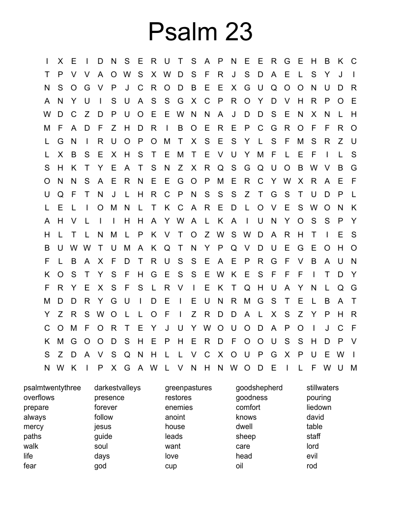 PSALMS 23 Bingo Cards WordMint