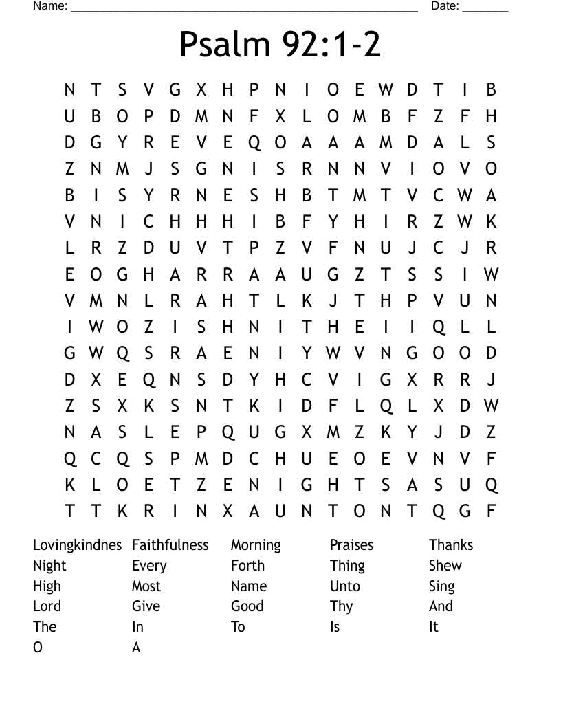 Psalm 92 1 2 Word Search WordMint
