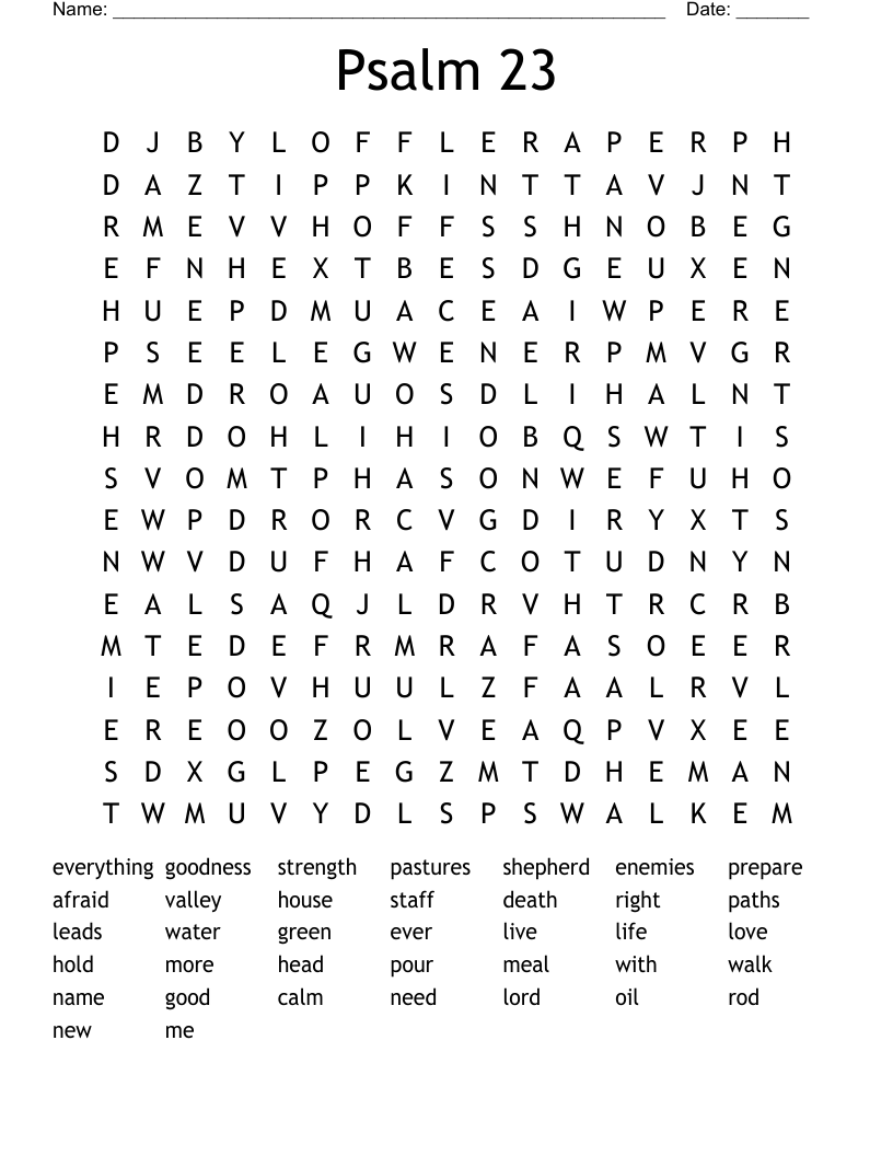 Psalm 23 Word Search WordMint