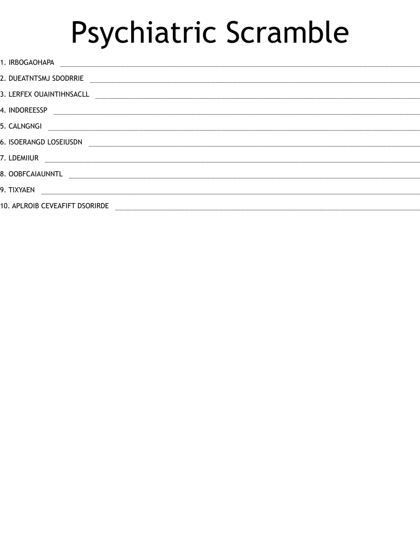 Psychiatric Scramble - WordMint