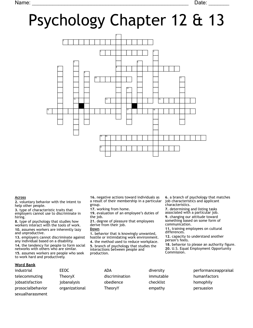 Psychology Chapter 12 & 13 Crossword - WordMint