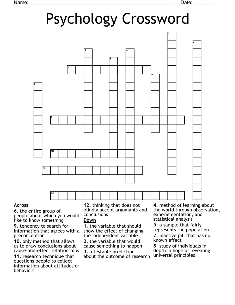 Psychology Crossword - WordMint
