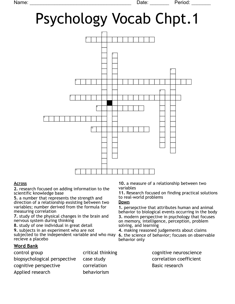 Psychology Vocab Chpt.1 Crossword - WordMint