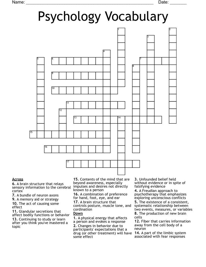 Psychology Vocabulary Crossword - WordMint